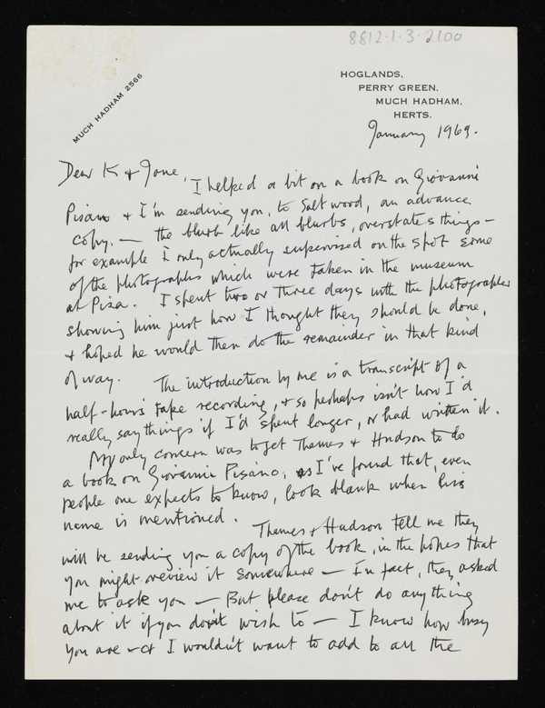 ‘Letter from Henry Moore to Kenneth and Jane Clark‘, Henry Moore OM, CH ...