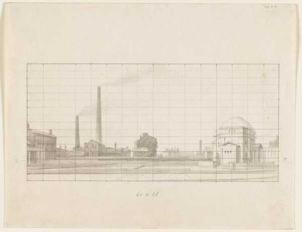 Squared sketch for ‘Hall of Memory, Birmingham’‘, Algernon Newton, [c ...