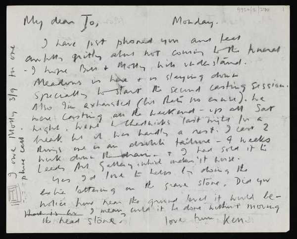 Letter from Kenneth Armitage to Joan Moore‘, Kenneth Armitage ...