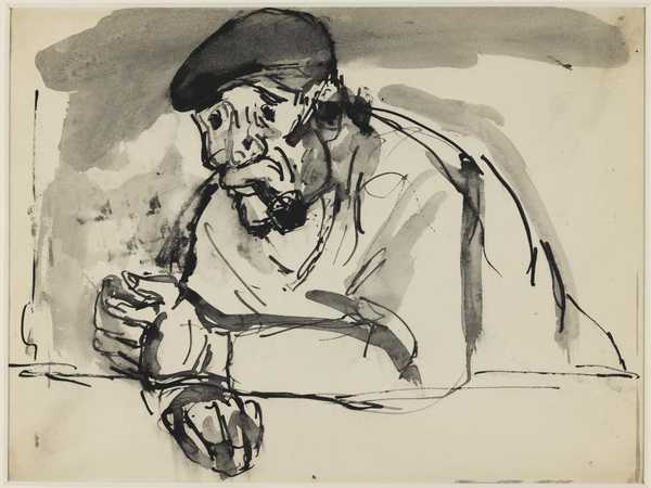 Sketch of a man with pipe, leaning on elbows‘, Josef Herman, 1948 ...