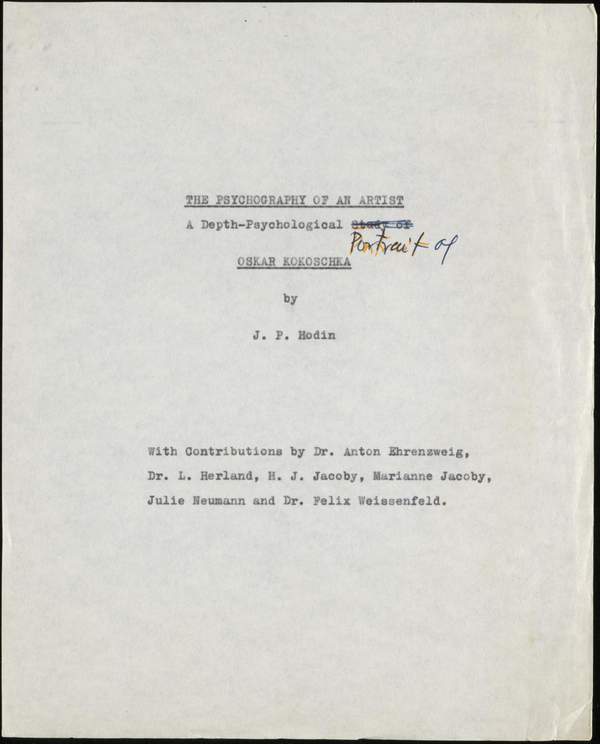 English typescript for ‘Oskar Kokoschka: The Pschography of an Artist ...