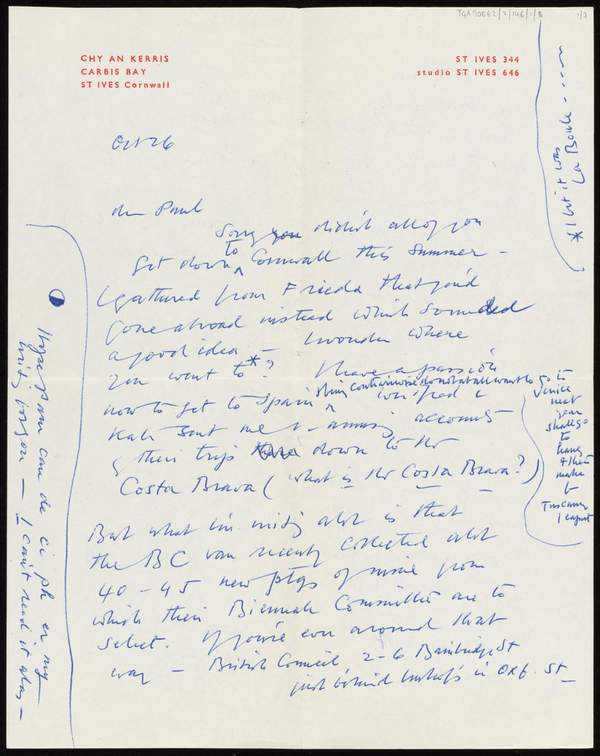 Letter from Ben Nicholson to J.P. Hodin‘, Ben Nicholson OM, recipient ...