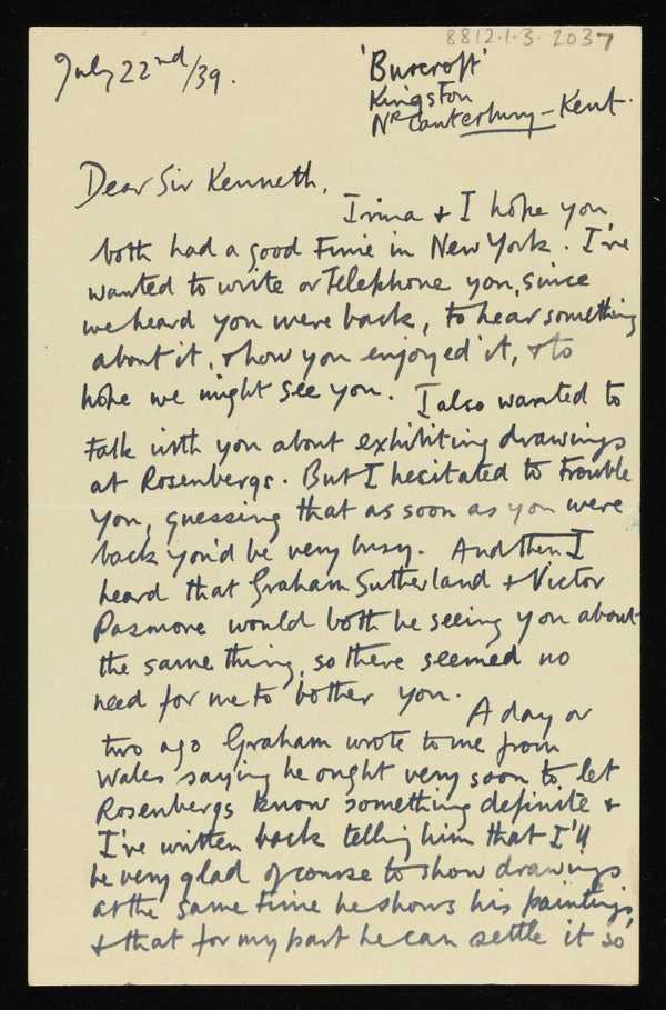 Letter from Henry Moore to Kenneth Clark‘, Henry Moore OM, CH ...