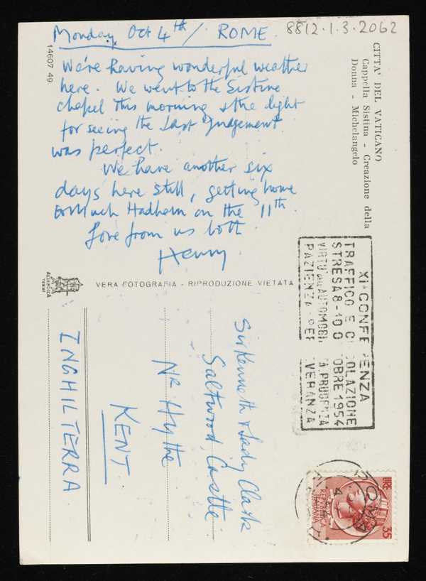 Postcard from Henry Moore to Kenneth Clark‘, Henry Moore OM, CH ...