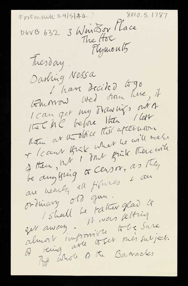 Letter from D. [Duncan Grant] to Vanessa Bell [Charleston]‘, Duncan ...