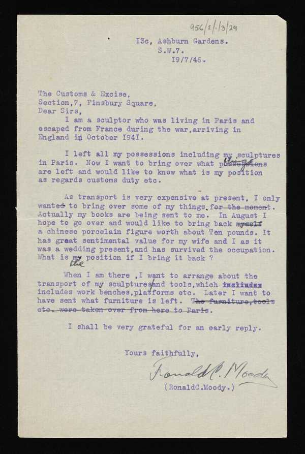 Letter from Ronald Moody to Customs and Excise‘, Ronald Moody ...