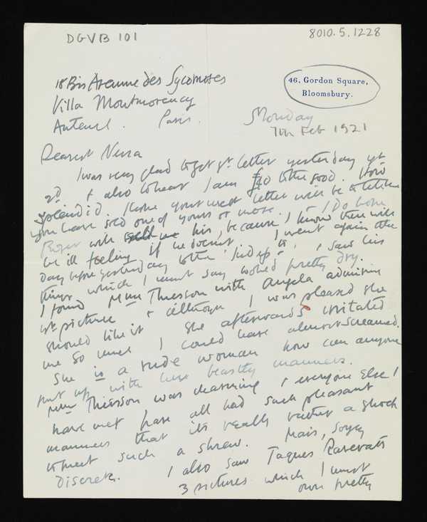 Letter from Bear [Duncan Grant] to Vanessa Bell‘, Duncan Grant ...