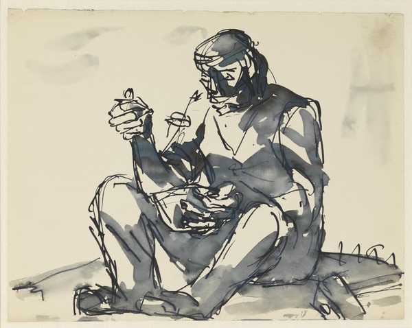 Sketch of a man seated, eating‘, Josef Herman, [1946]‘, Josef Herman ...