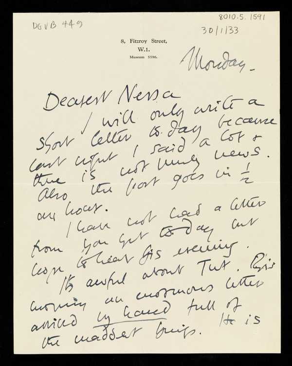 Letter from Bear [Duncan Grant] to Vanessa Bell‘, Duncan Grant ...