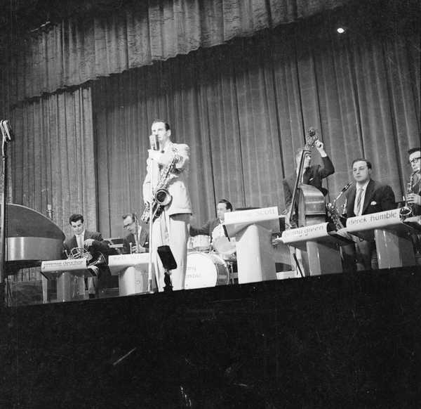 Photograph showing jazz musicians performing on stage including Jimmie ...