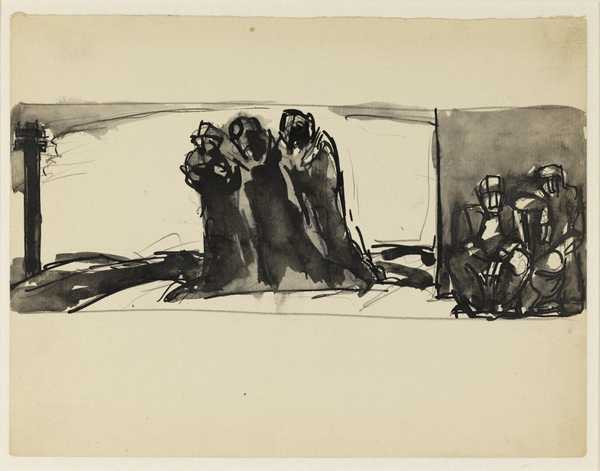 Sketch of a study of miners for ‘South Wales’‘, Josef Herman, [c.1950 ...