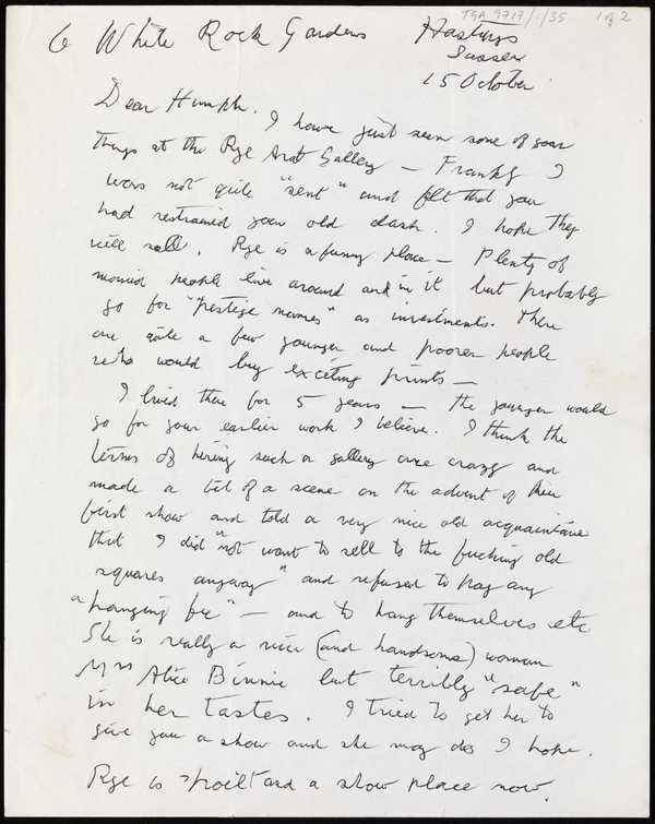 Letter from John Banting to Humphrey Spender‘, John Banting, recipient ...