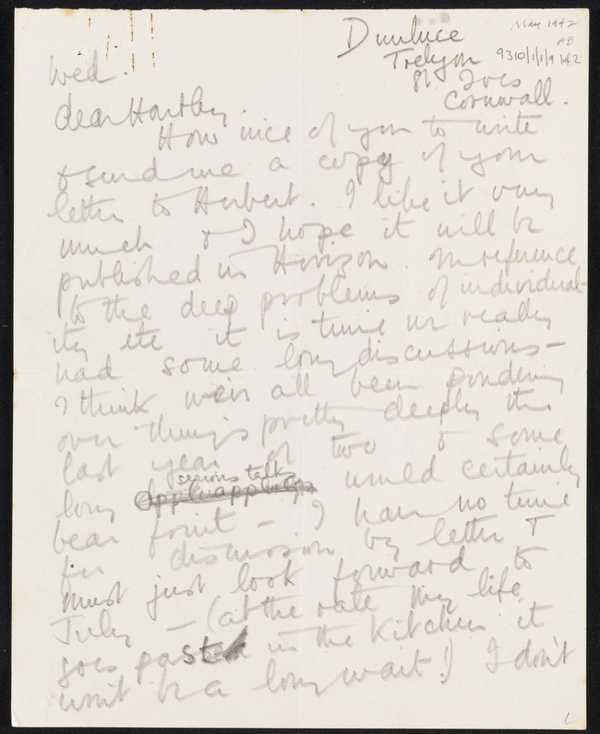Letter from Barbara Hepworth discussing [E.H.] Hartley Ramsden’s ...