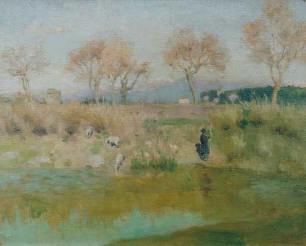 ‘Landscape with Shepherd, near Villa Madama, Rome‘, Roger Fry, 1891 | Tate