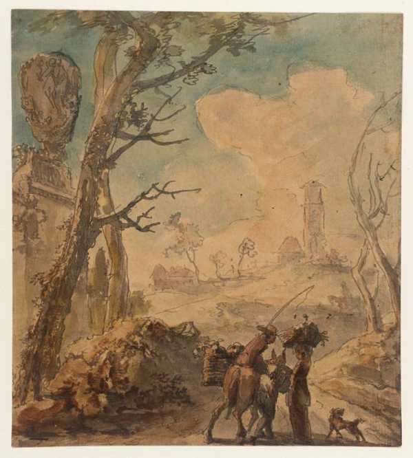 ‘Horseman and Figures in a Landscape with Gateway and Campanile. Verso ...