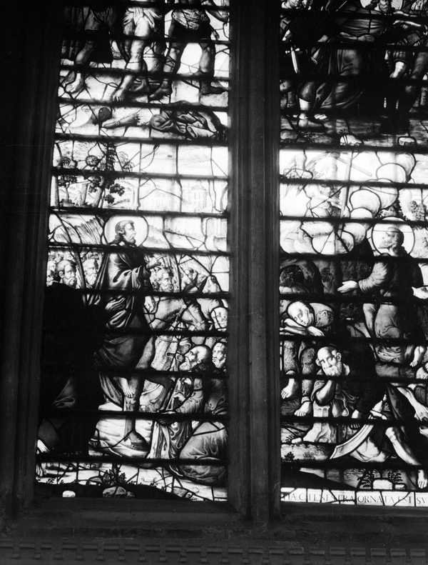 Photograph of detail of stained glass windows at New College in Oxford ...