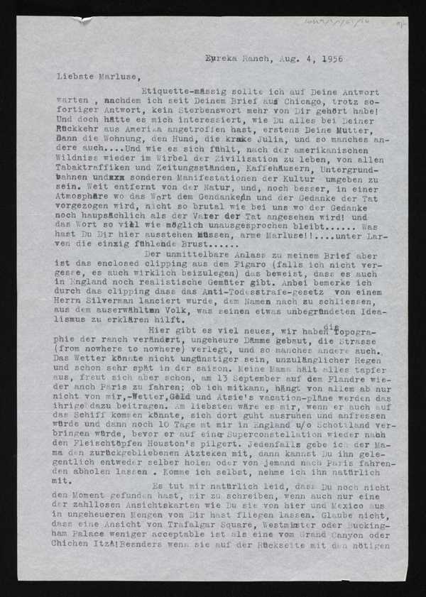 Letter from Renée Cushman, Bonita‘, Renée Cushman, recipient: Marie ...