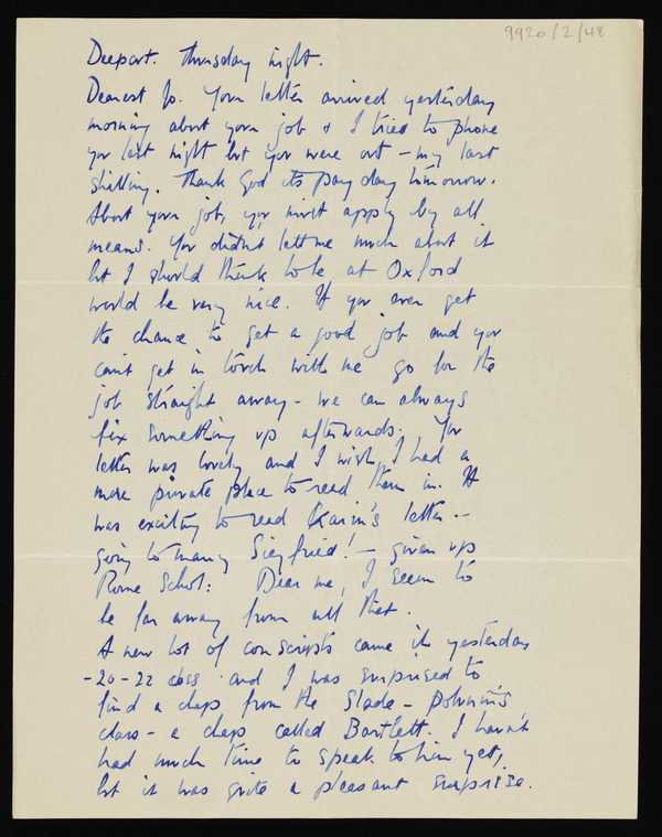 Letter from Kenneth Armitage to Joan Moore, addressed Deepcut‘, Kenneth ...