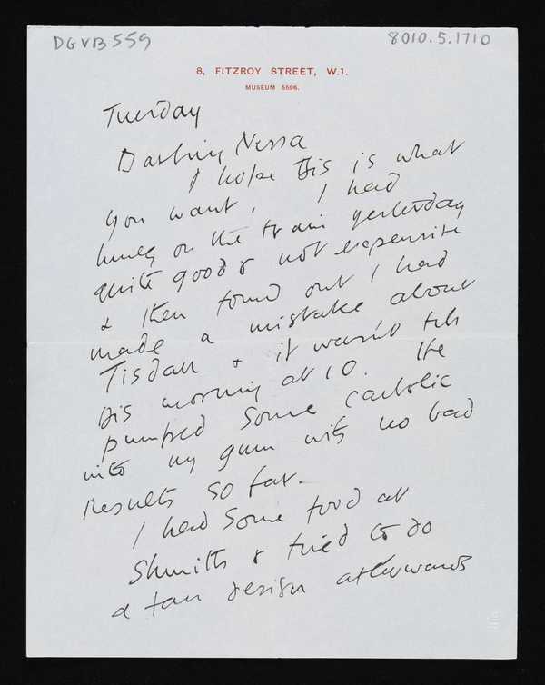 Letter from D. [Duncan Grant] to Vanessa Bell [Charleston]‘, Duncan ...