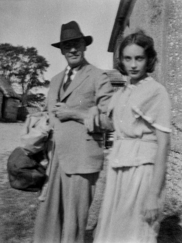 Black and white negative of Angelica Bell holding Oliver Strachey by ...