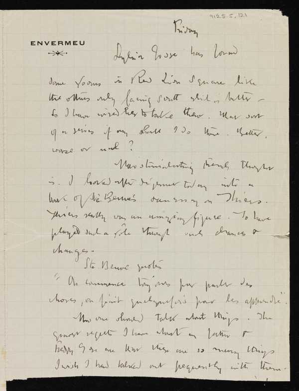 Incomplete letter from Walter Sickert to Ethel Sands, addressed ...