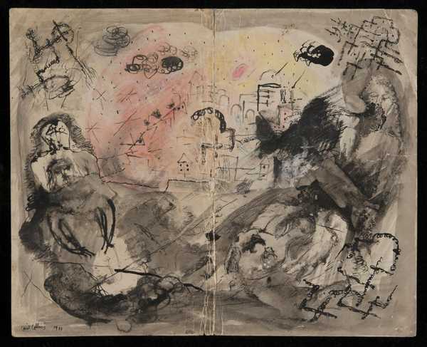 Drawing of figures before a city by Cecil Collins‘, Cecil Collins, 1933 ...