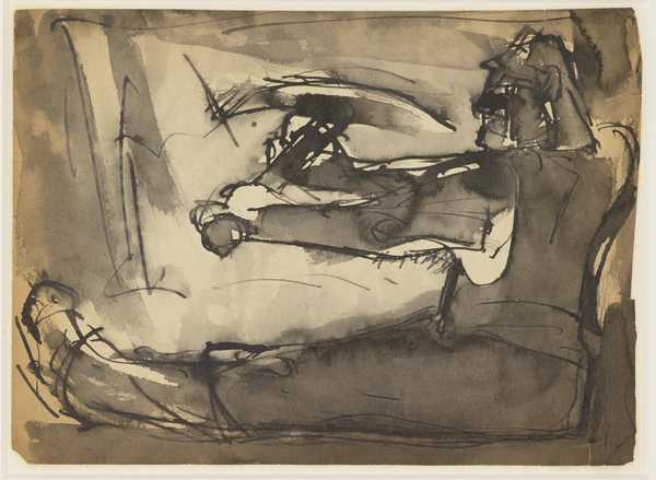 Sketch of a miner hewing underground, Ystradgynlais‘, Josef Herman ...