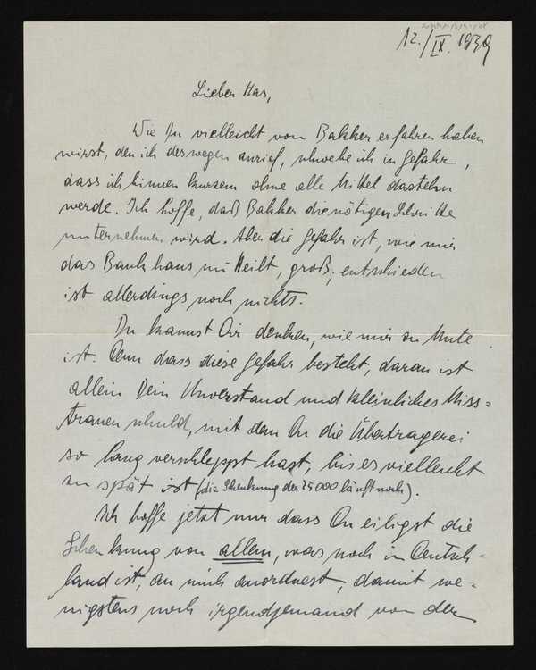 Letter from Karl von Motesiczky, Vienna‘, Karl von Motesiczky ...