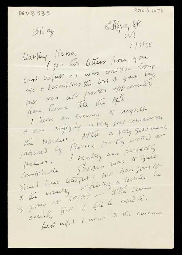 Letter from D. [Duncan Grant] to Vanessa Bell‘, Duncan Grant, recipient ...