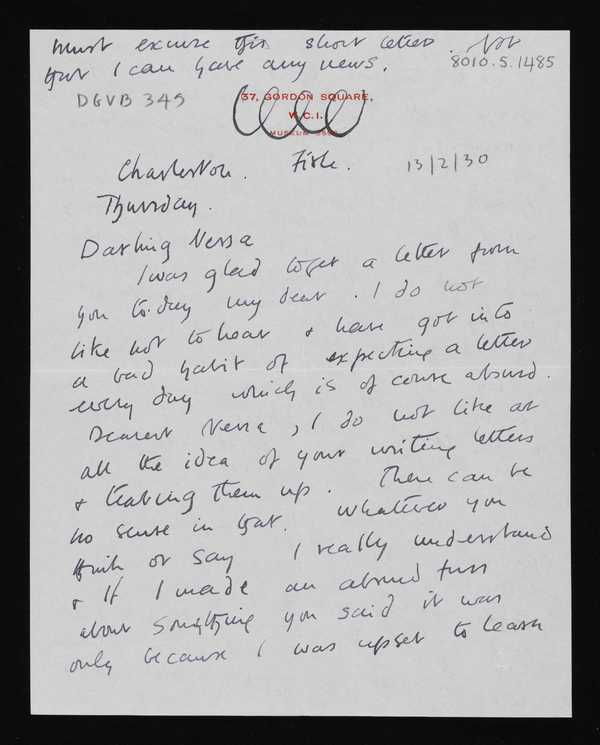 Letter from Bear [Duncan Grant] to Vanessa Bell‘, Duncan Grant ...