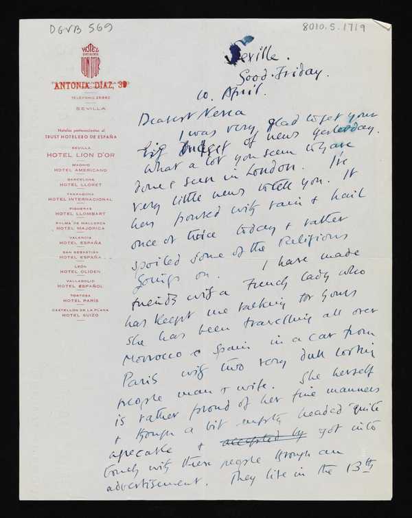 Letter from D. [Duncan Grant] to Vanessa Bell‘, Duncan Grant, recipient ...