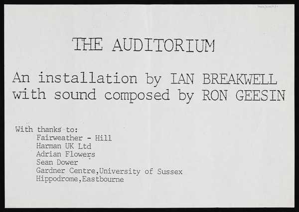 Auditorium’‘, collection owner: Ian Breakwell, [c.1988–2001 ...