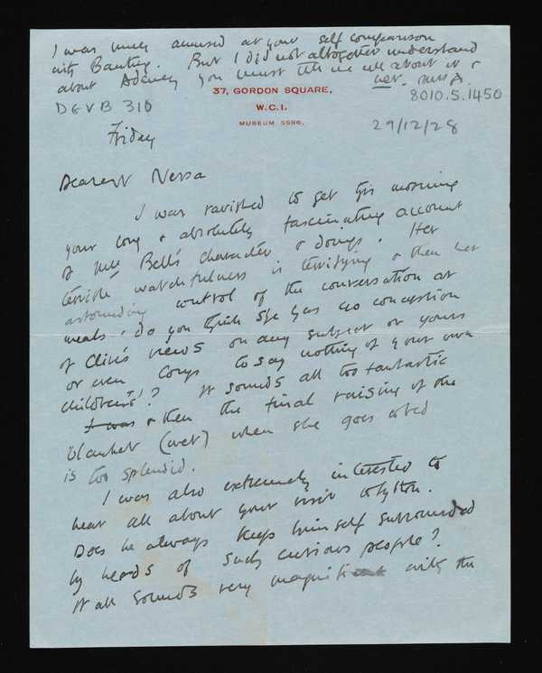 Letter from D. [Duncan Grant] to Vanessa Bell‘, Duncan Grant, recipient ...
