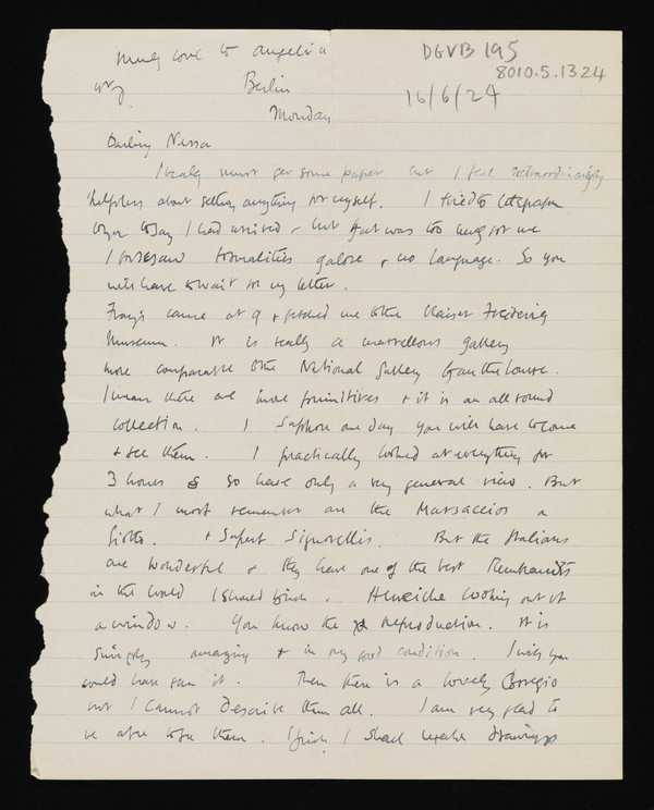 Letter from D. [Duncan Grant] to Vanessa Bell‘, Duncan Grant, recipient ...