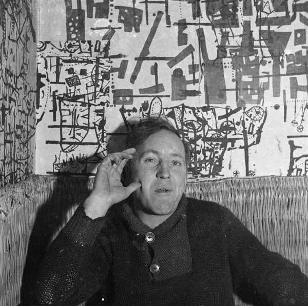 Photograph of Nigel Henderson in front of his work ‘Screen’‘, Anonymous ...