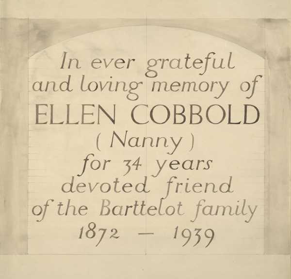 Inscription for headstone of Ellen Cobbold, Stopham Church, Sussex ...