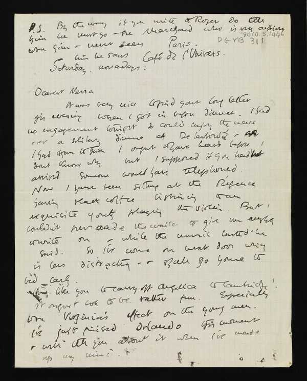 Letter from D. [Duncan Grant] to Vanessa Bell [possibly in Cambridge ...
