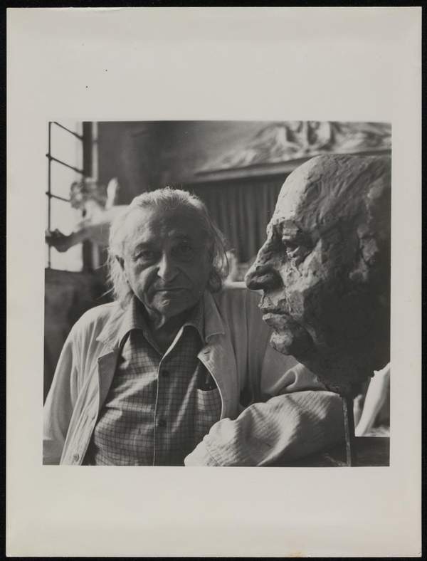 Jacques Lipchitz with a clay model for a portrait of Alfred Skira ...