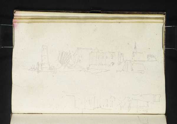 ‘Riverside Buildings, Including a Round Tower and ?Ruins‘, Joseph ...