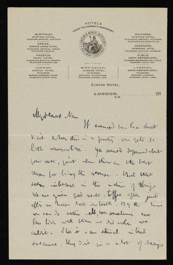 Letter from Walter Sickert to Nan Hudson, addressed Euston Hotel ...