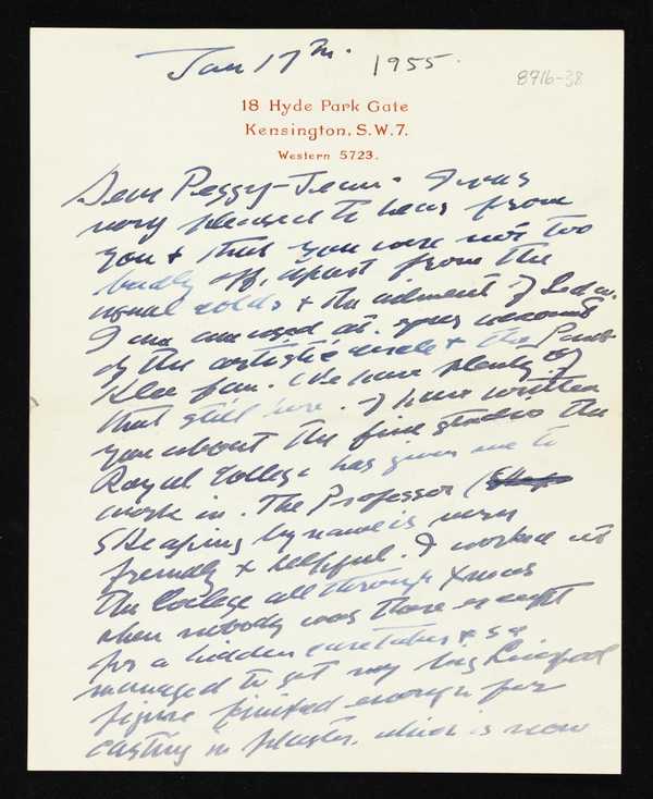Letter from Jacob Epstein to Peggy Jean‘, Sir Jacob Epstein, recipient ...