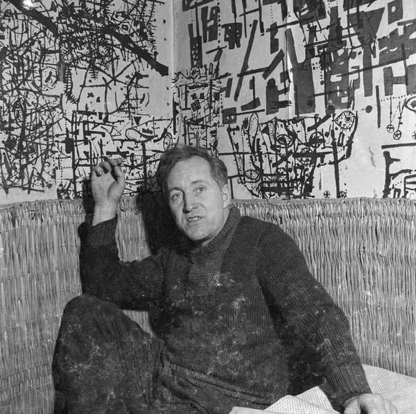 Photograph of Nigel Henderson in front of his work ‘Screen’‘, Anonymous ...