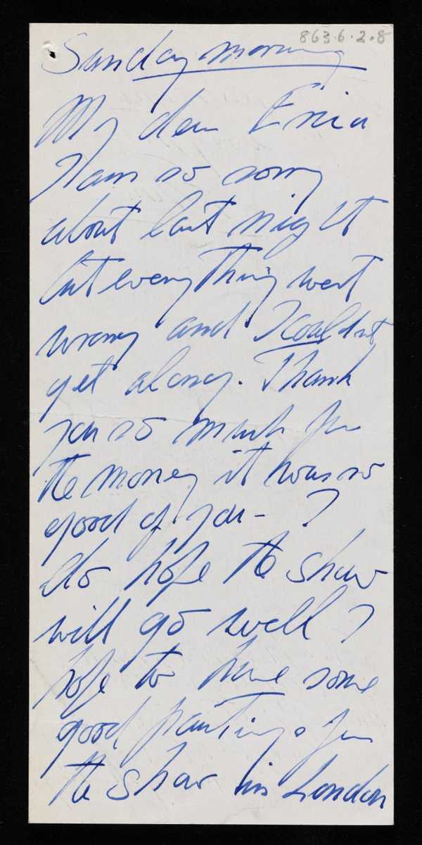 Handwritten note from Francis Bacon to Erica Brausen on reverse of ...