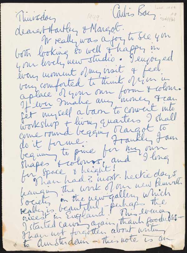 Letter from Barbara Hepworth about her recent visit to Eates and ...