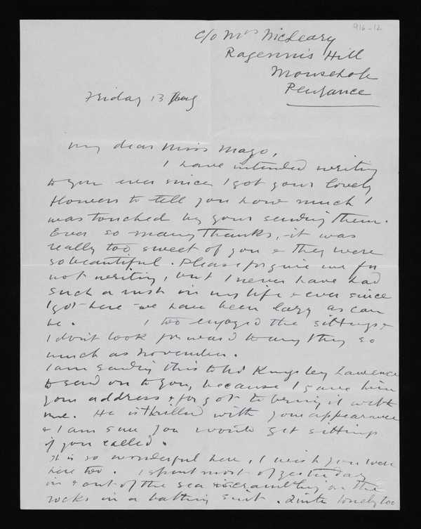 Letter from Laura Knight to Eileen Mayo‘, Dame Laura Knight, recipient ...