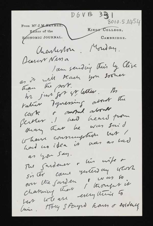 Letter from Bear [Duncan Grant] to Vanessa Bell [London]‘, Duncan Grant ...