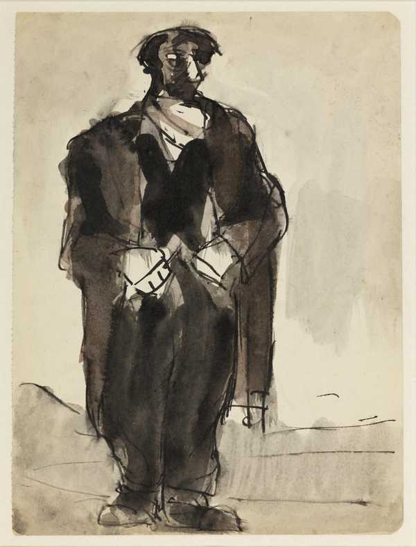 Sketch of a man standing in a overcoat‘, Josef Herman‘, Josef Herman ...