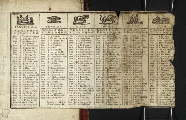 ‘Printed French Calendar for January-June 1829 (Recto)‘, Joseph Mallord ...