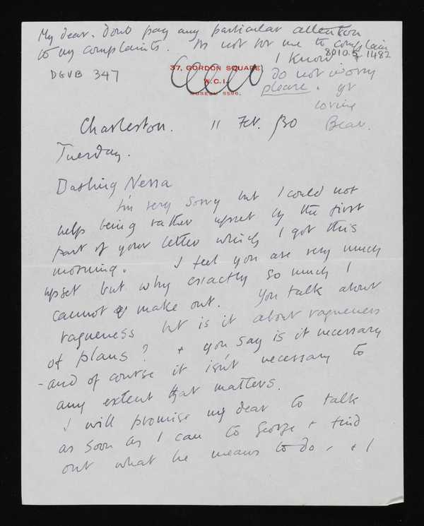 Letter from Bear [Duncan Grant] to Vanessa Bell‘, Duncan Grant ...