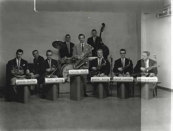 Photograph showing jazz musicians including Jimmie Deuchar, Ken Wray ...